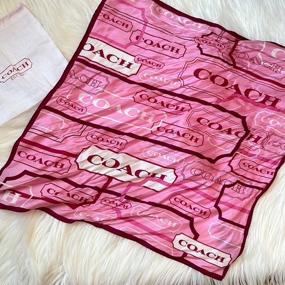 Coach | Accessories | 0 Silk Coach Scarf Handkerchief Pink White | Poshmark